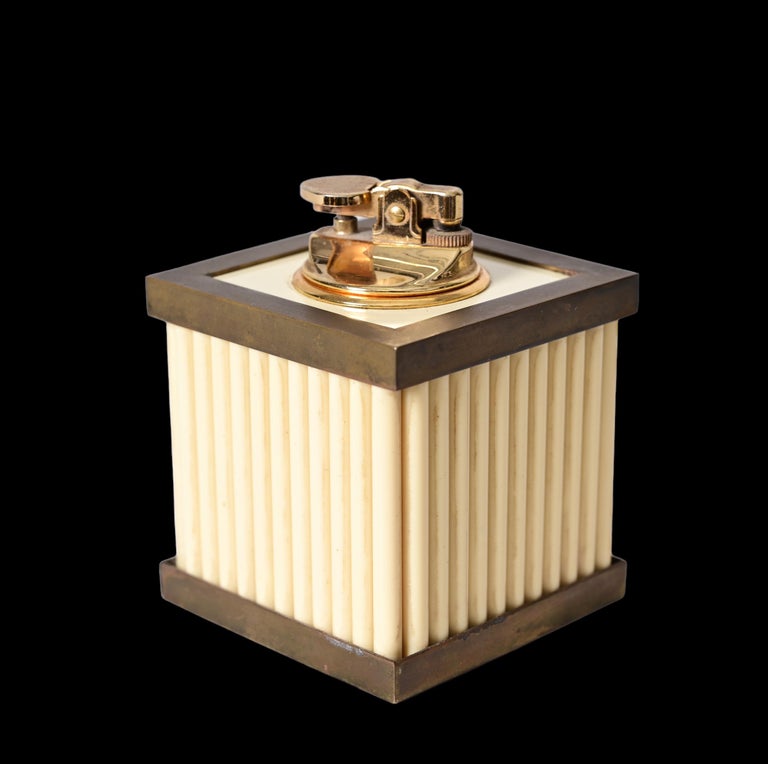 Tommaso Barbi Midcentury Lucite and Brass White Cream Italian Table ...