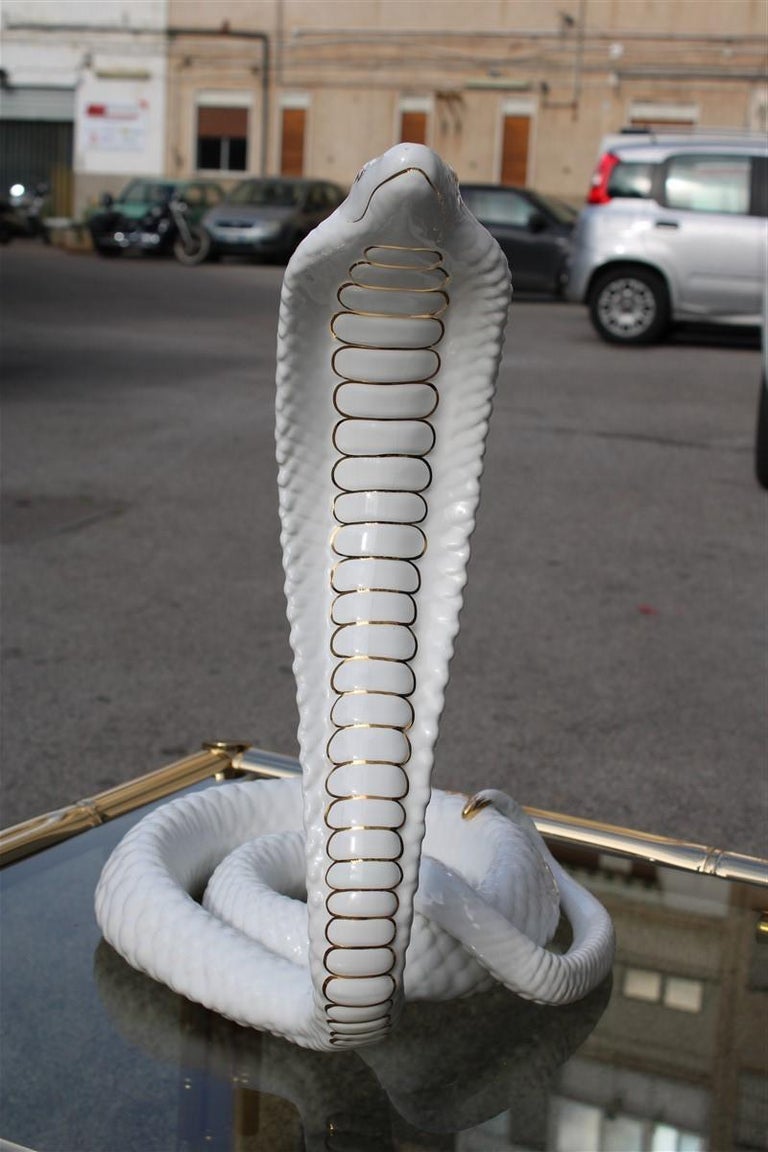 Tommaso Barbi Sculpture Cobra Snake White Gold Ceramic Italian Design ...