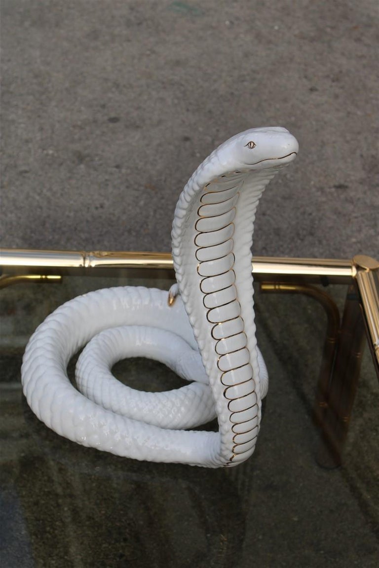 Tommaso Barbi Sculpture Cobra Snake White Gold Ceramic Italian Design ...