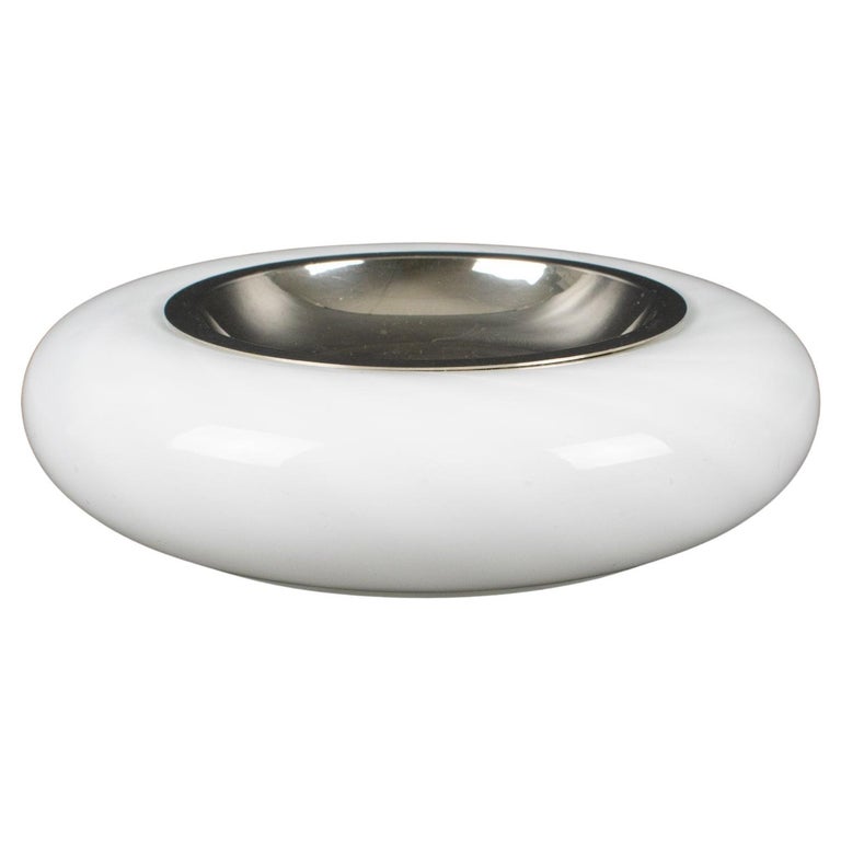Tommaso Barbi White Murano Glass Ashtray Desk Tidy Catchall, Italy ...