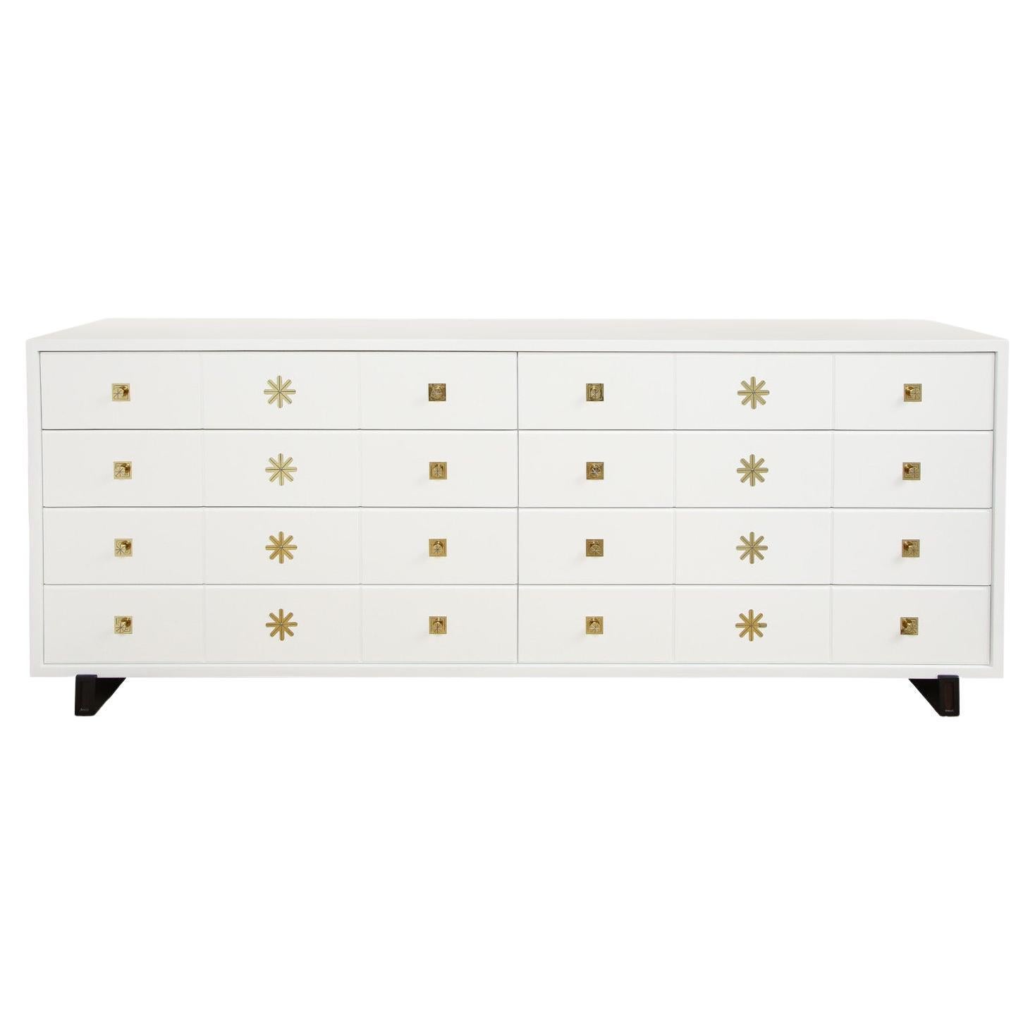 Tommi Parzinger Stunning Long Chest of Drawers with Iconic Hardware ...