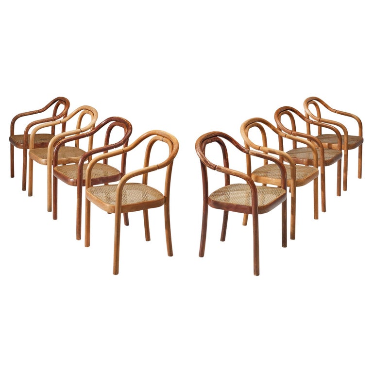 TON Set of Eight Dining Chairs in Bentwood and Webbing at 1stDibs