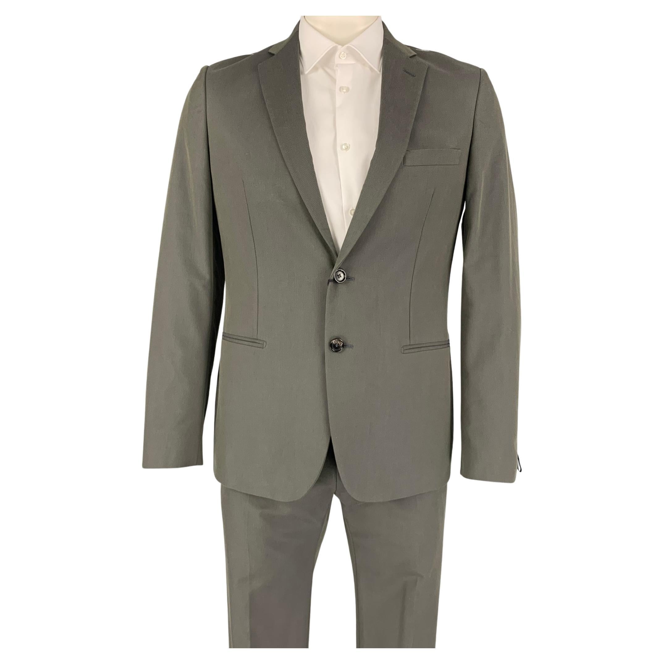 DAVID AUGUST Size 40 Charcoal and Blue Stripe Wool Notch Lapel 34 x 30 ...