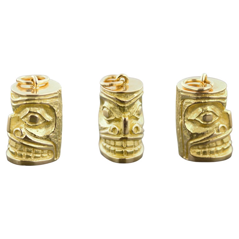 Toni Cavelti Yellow Gold Haida TOTEM Pendant For Sale at 1stDibs