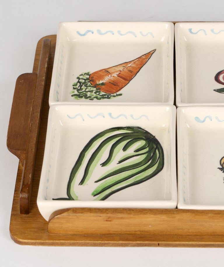 Toni Raymond Mid-Century Pottery Serving Dishes on Fitted Tray For Sale ...