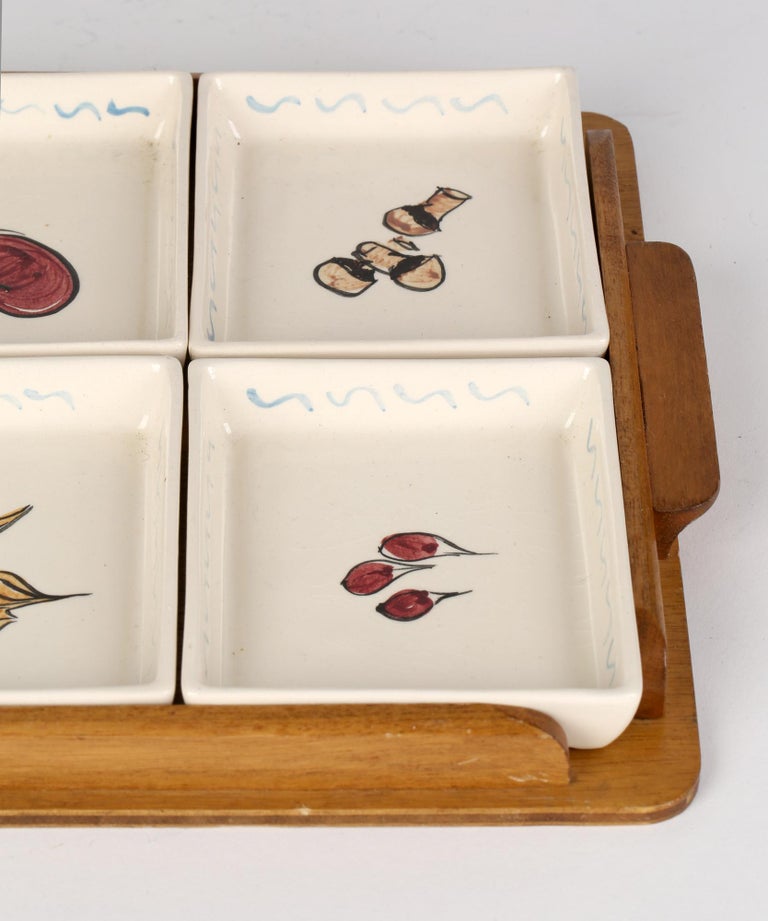 Toni Raymond Mid-Century Pottery Serving Dishes on Fitted Tray For Sale ...