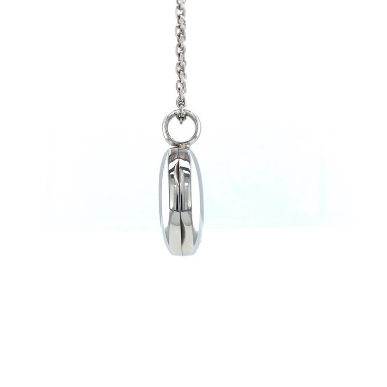 Tonneau Shape - 18k White Gold - Pendant Locket Necklace with Rounded ...