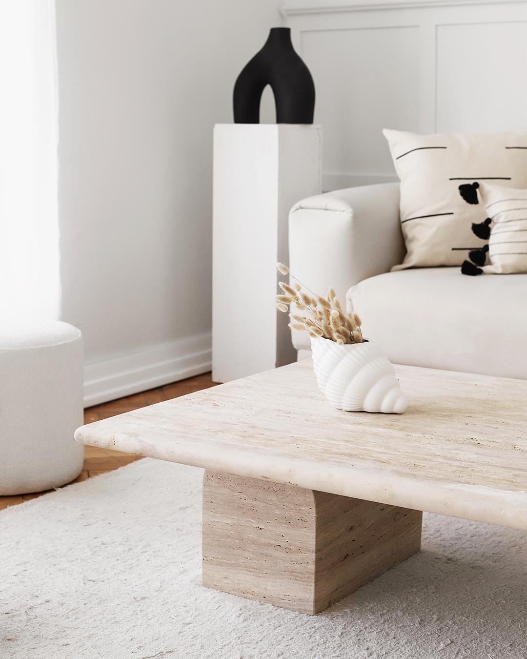 Tonoz Travertine Coffee Table, Iconic Design, Natural Stone Top For ...