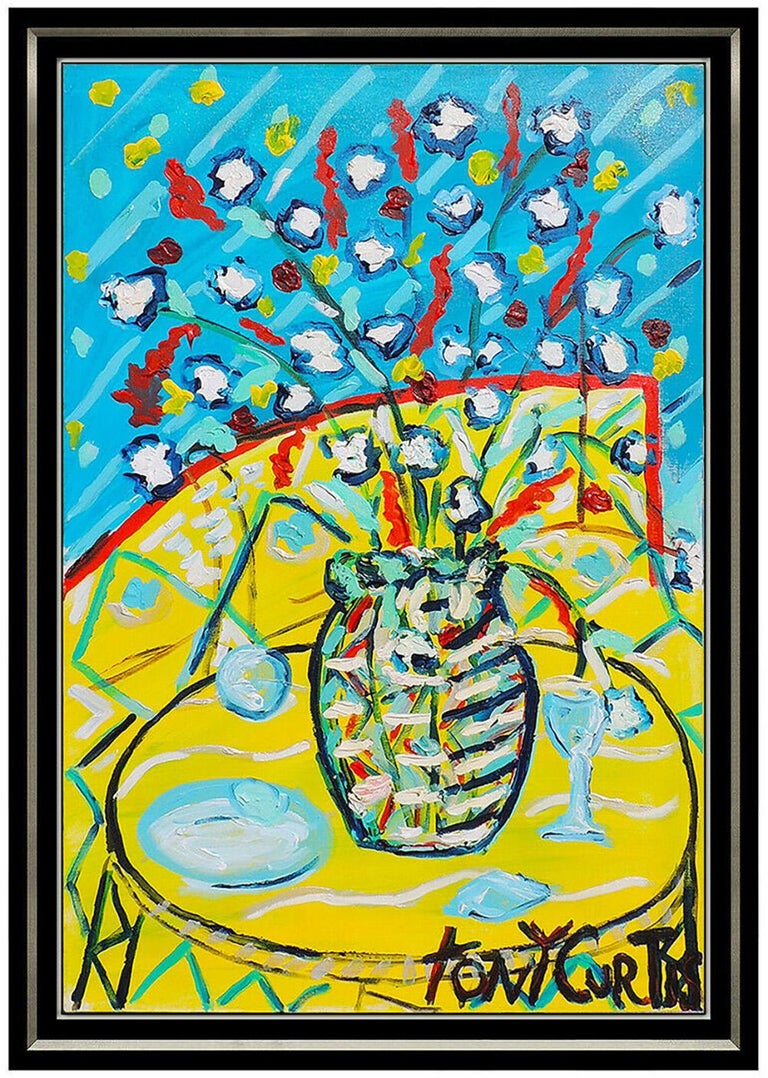Tony Curtis - Tony Curtis Original Oil On Canvas Large Signed Flower ...