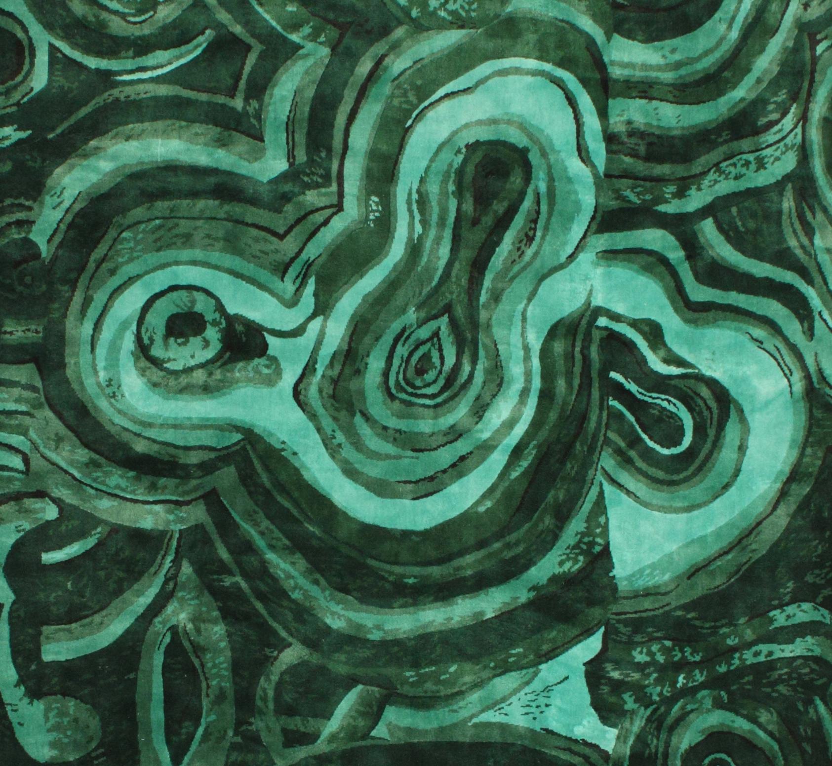 Tony Duquette - 'Malachite' Rug Size 9' x 12' feet Fine Silk Hand ...