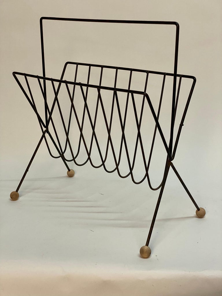 Tony Paul for Woodlin-Hall Iron and Wood Magazine Rack For Sale at 1stDibs