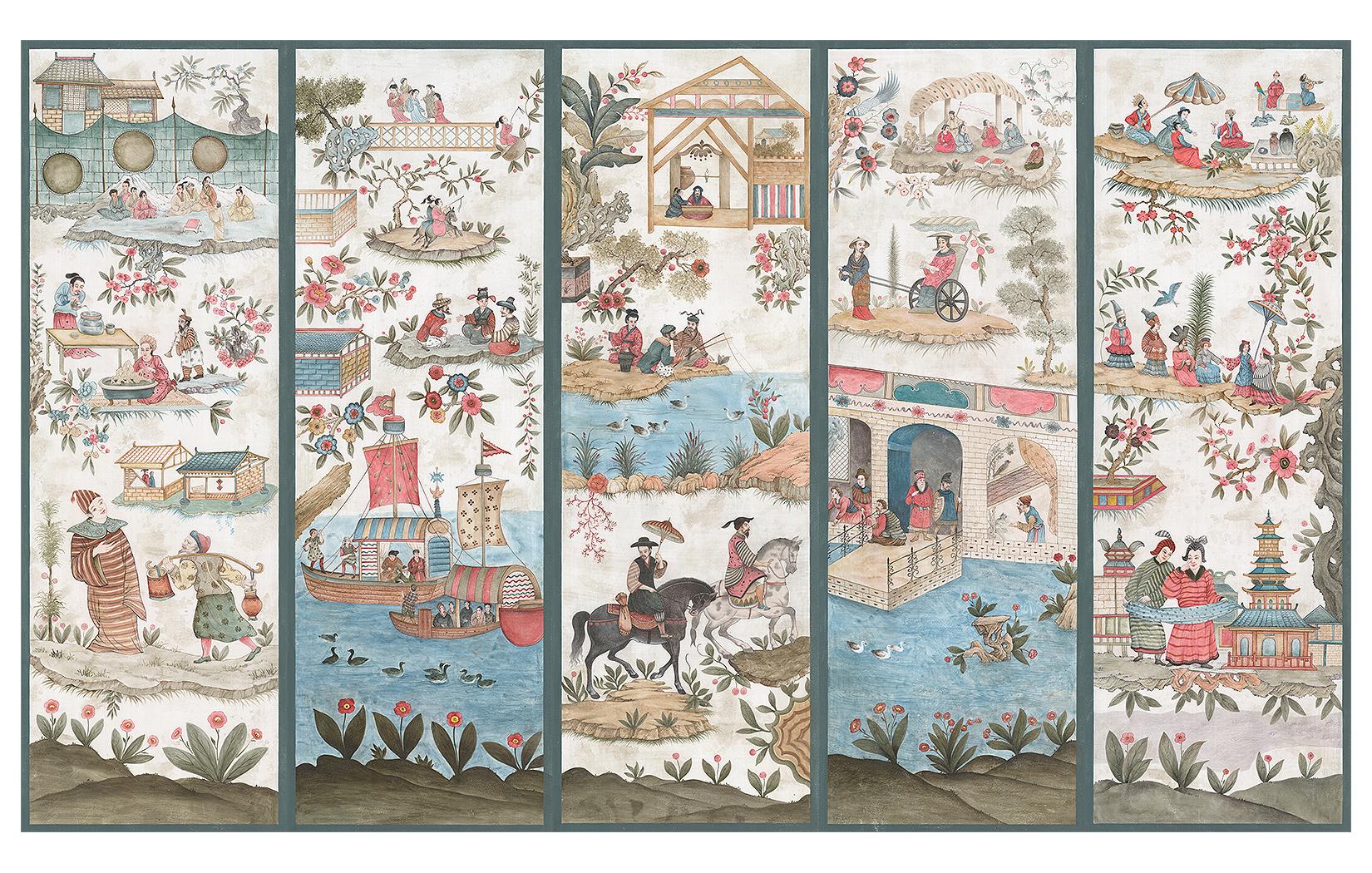 Tony Porto Hand Painted Chinoiserie Mural For Sale at 1stDibs