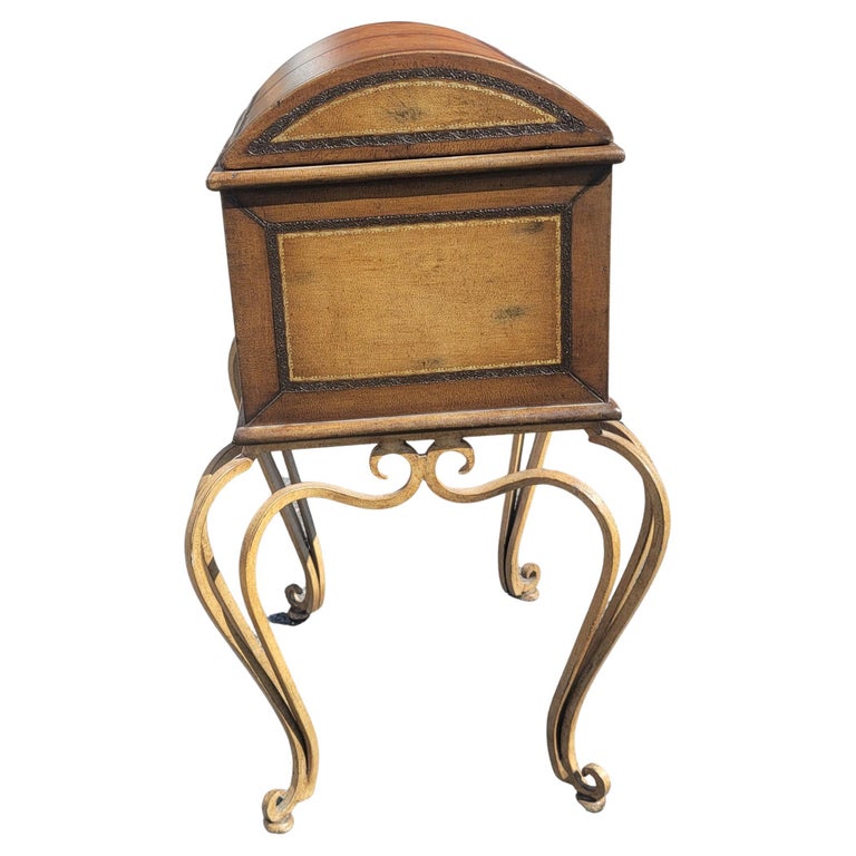 Tooled Leather and Wrought Iron Sewing Table Storage Cabinet For Sale ...