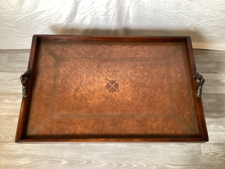 Tooled Leather Drinks Tray by Theodore Alexander For Sale at 1stDibs