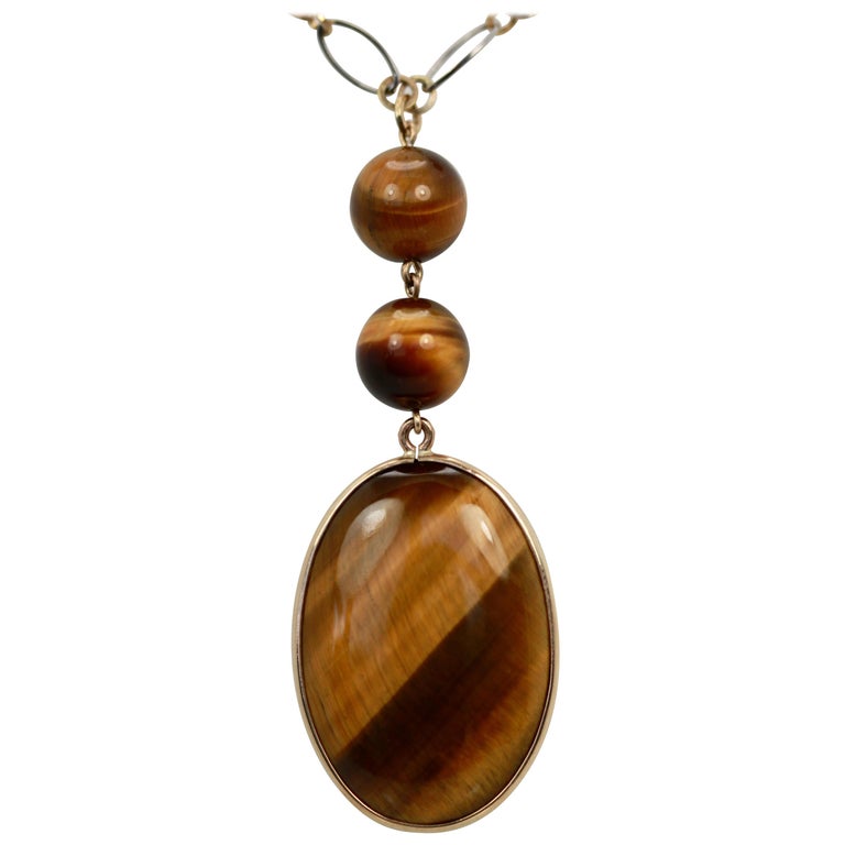 Top Grade Tigers Eye Necklace Both White Yellow 14 Karat Gold Unique ...