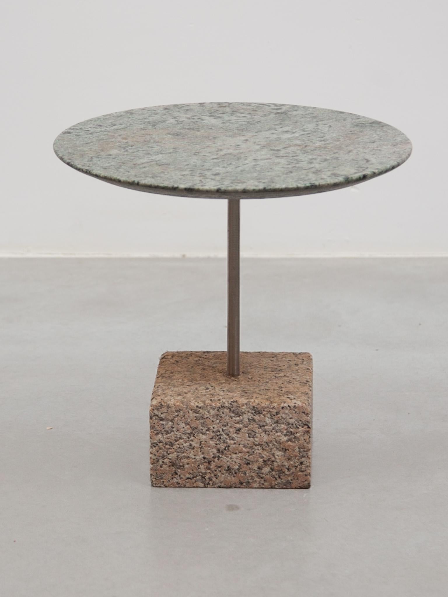 Top Green Marble Brutalist Side Table and Grey Stone Marble Base at 1stDibs