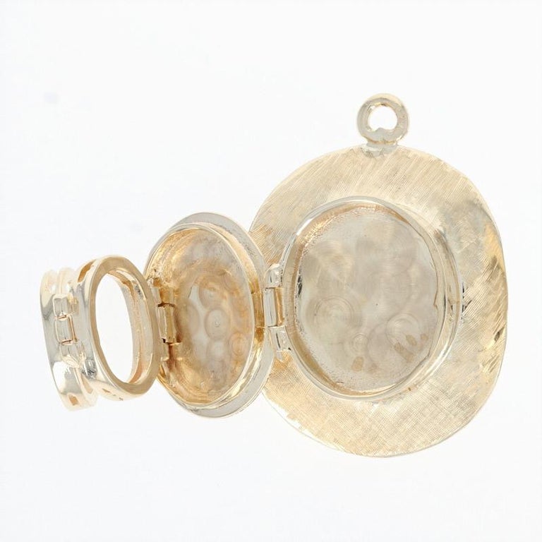 Top Hat Locket, 14 Karat Yellow Gold Double Frame Opens Unique Keepsake ...