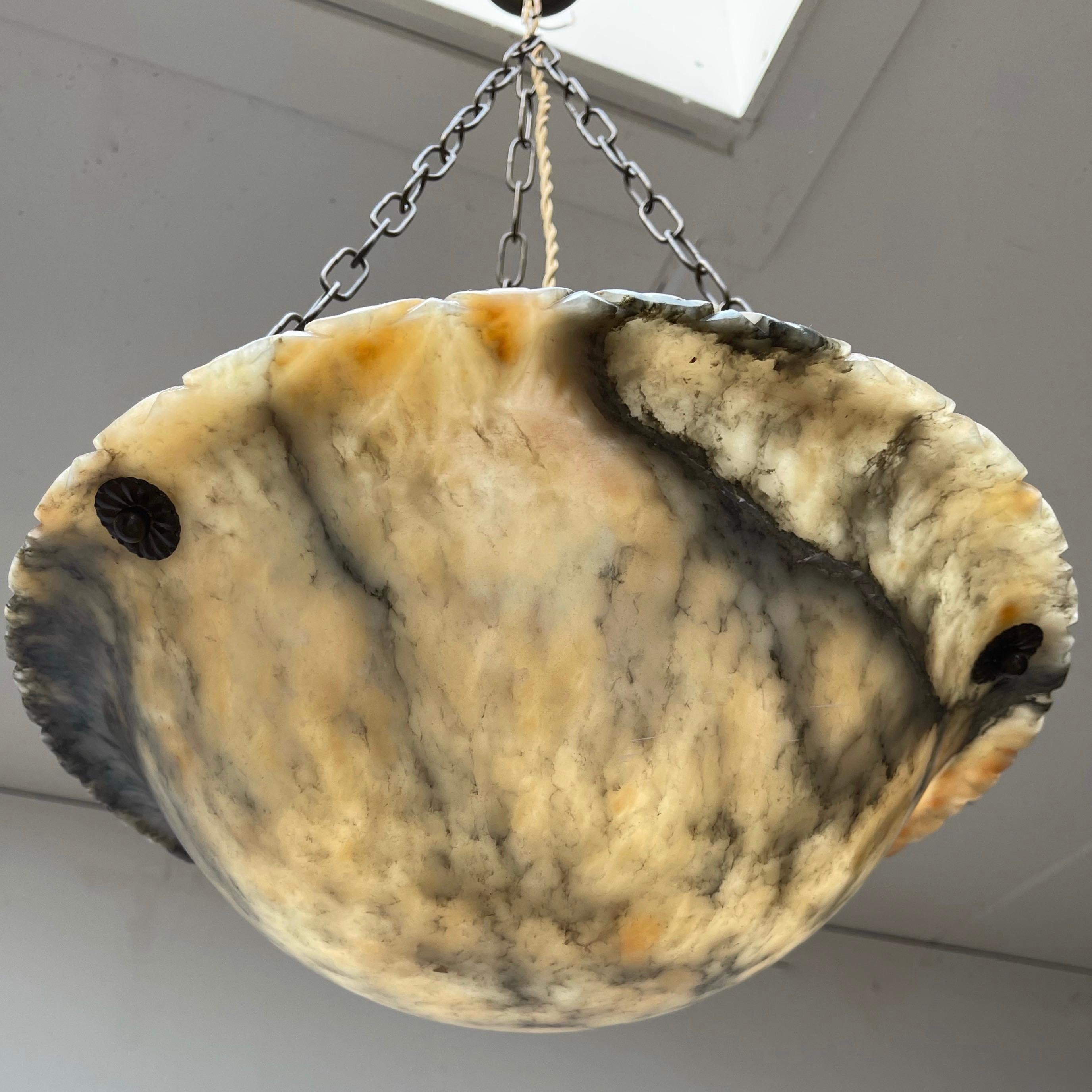 Top Quality Antique Arts and Crafts Alabaster Pendant / Chandelier W ...