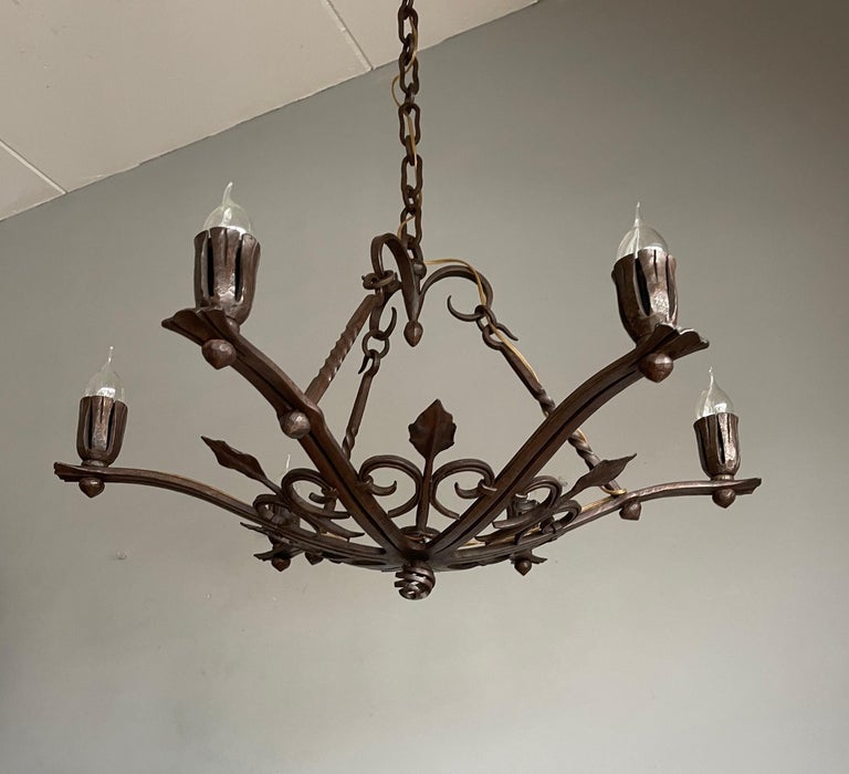 Top Quality Arts and Crafts Wrought Iron Chandelier or Ceiling Lamp w ...