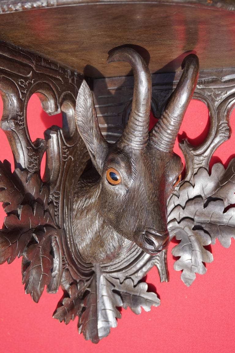 Top Quality Carved Antique Swiss Black Forest Linden Wood Ibex Corner ...