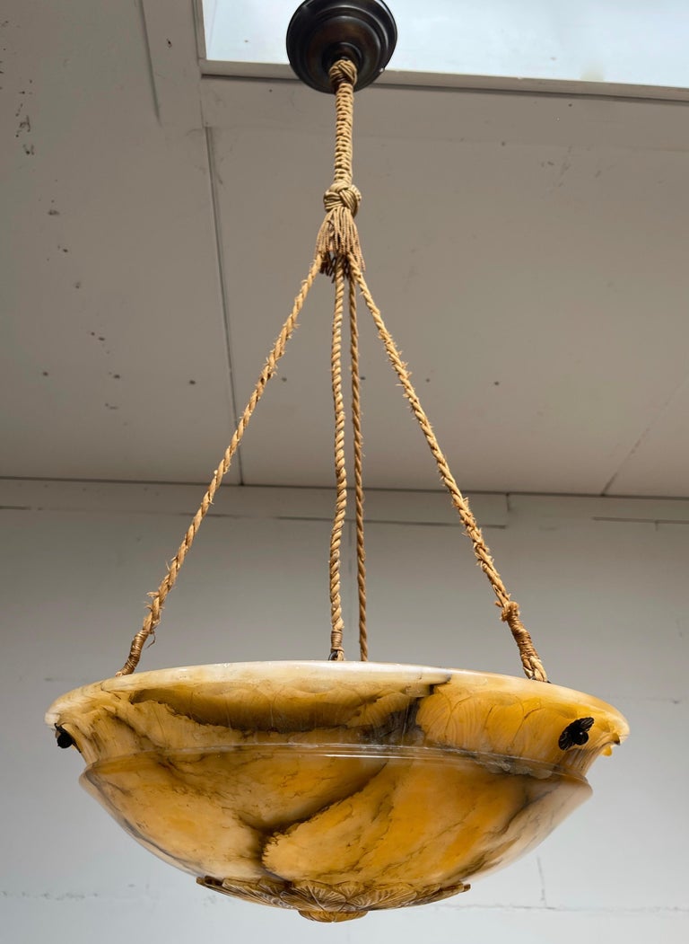 Top Quality Arts and Crafts Alabaster and Black Veins Pendant w. Leaf ...