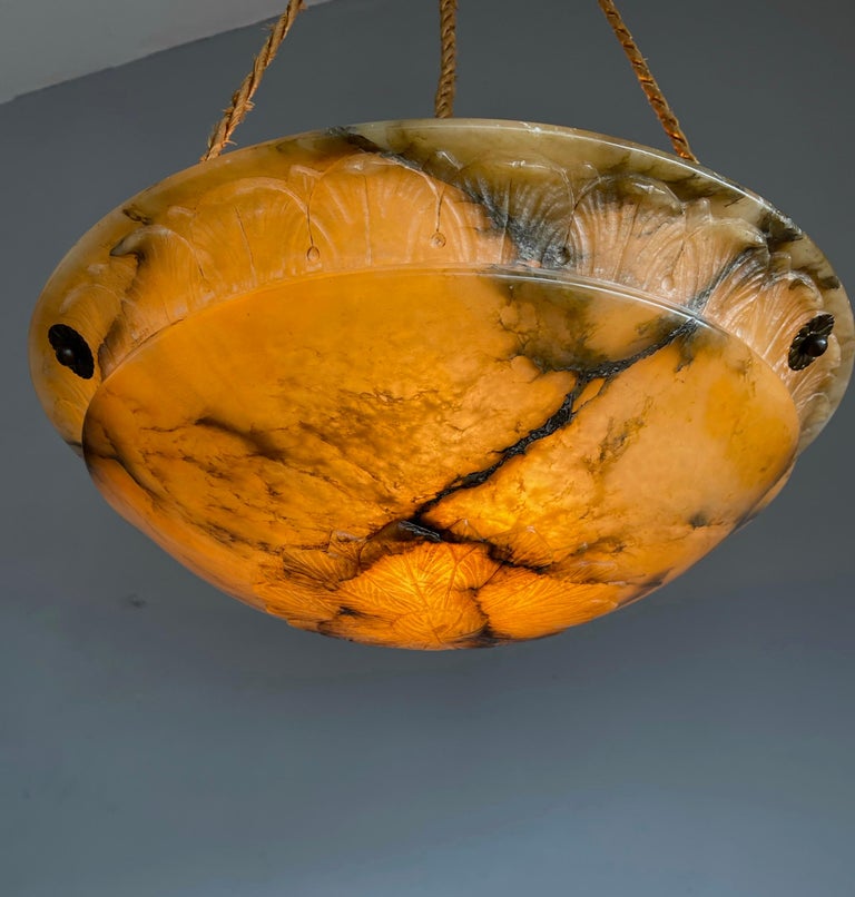 Top Quality Arts and Crafts Alabaster and Black Veins Pendant w. Leaf ...