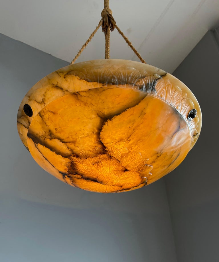 Top Quality Arts and Crafts Alabaster and Black Veins Pendant w. Leaf ...