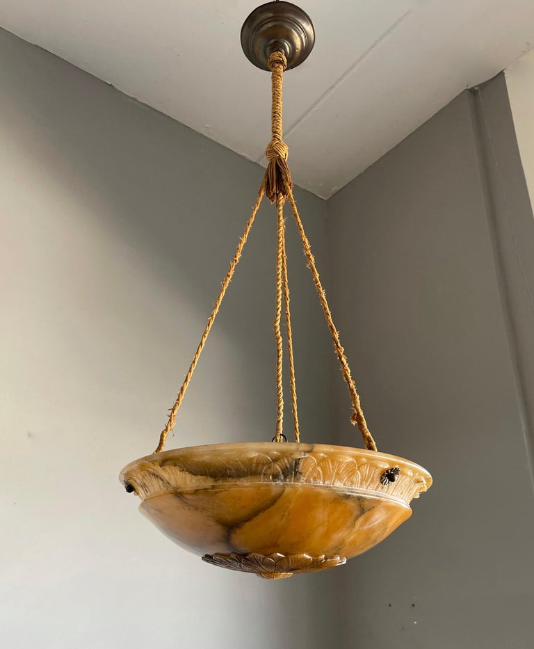 Top Quality Arts and Crafts Alabaster and Black Veins Pendant w. Leaf ...