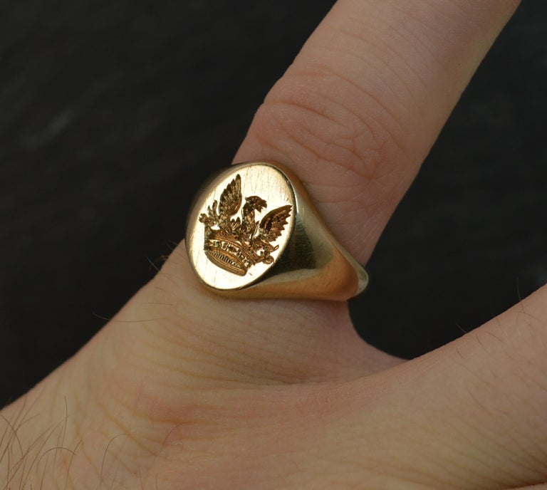 Top Quality Rise like a Phoenix on Crown 9Ct Gold Intaglio Seal Signet ...