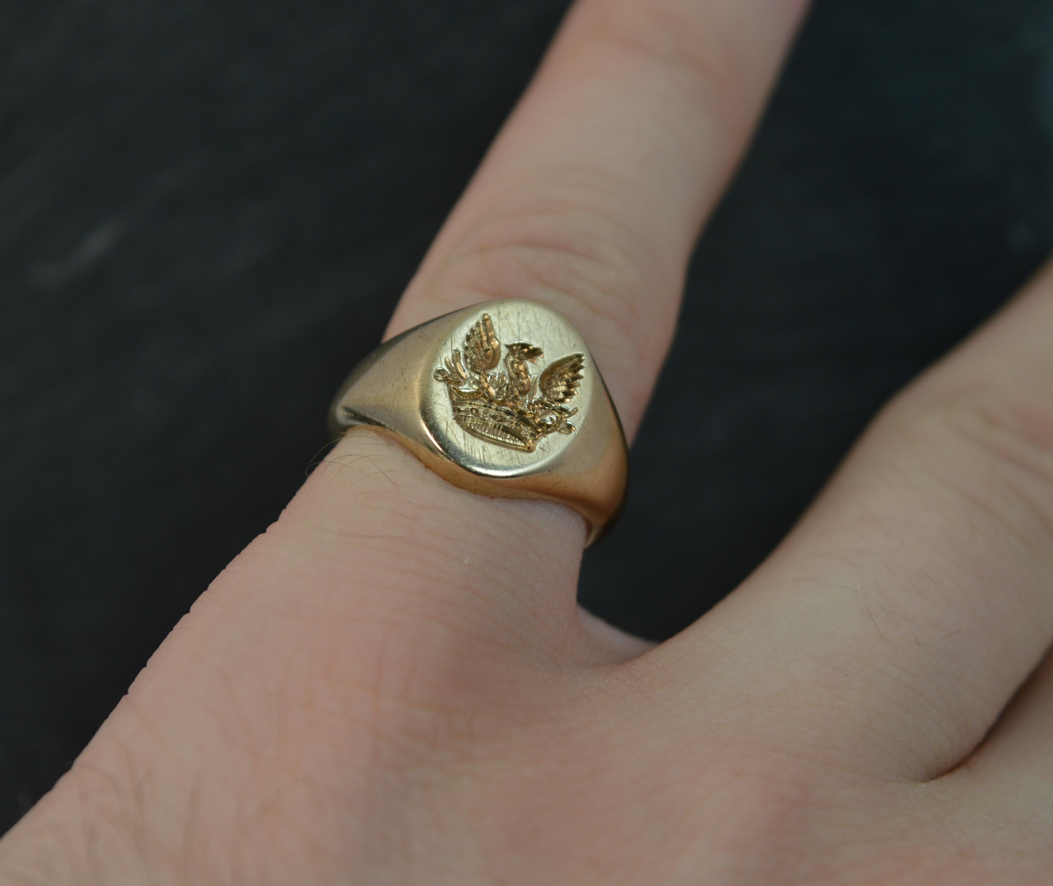 Top Quality Rise like a Phoenix on Crown 9Ct Gold Intaglio Seal Signet ...