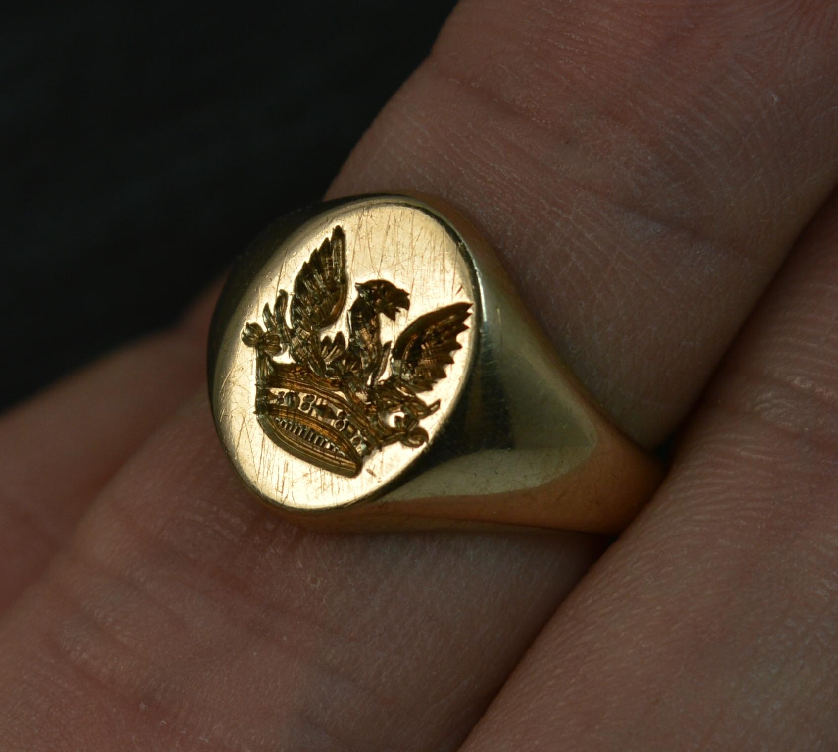 Top Quality Rise like a Phoenix on Crown 9Ct Gold Intaglio Seal Signet ...
