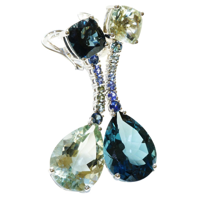 Topaz Amethyst Saphire Earrings High End 18 kt Jewellery MAGNIFIC Color ...