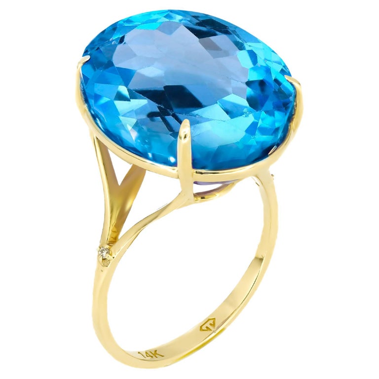 Topaz Gold Ring, Topaz Cocktail Ring, Oval Topaz Ring, 14k Gold Ring ...