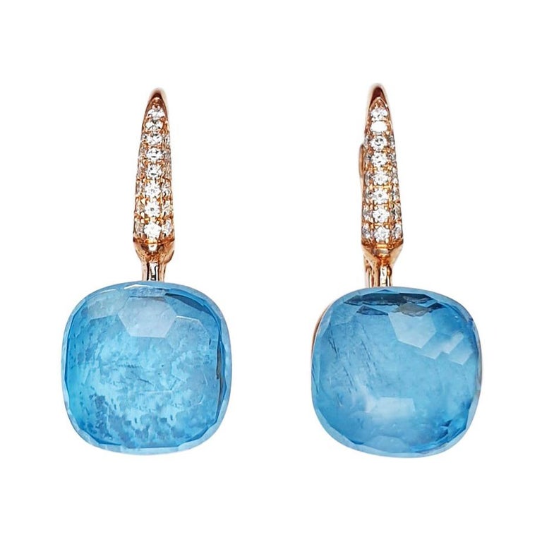 Topaz Splash Multifaceted 18k Rose Gold Dangle Earrings with Pavé of ...