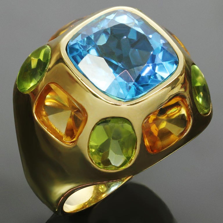 FABULOUS! Topaz Peridot Citrine 18k Solid Yellow Gold Dome Ring at 1stDibs