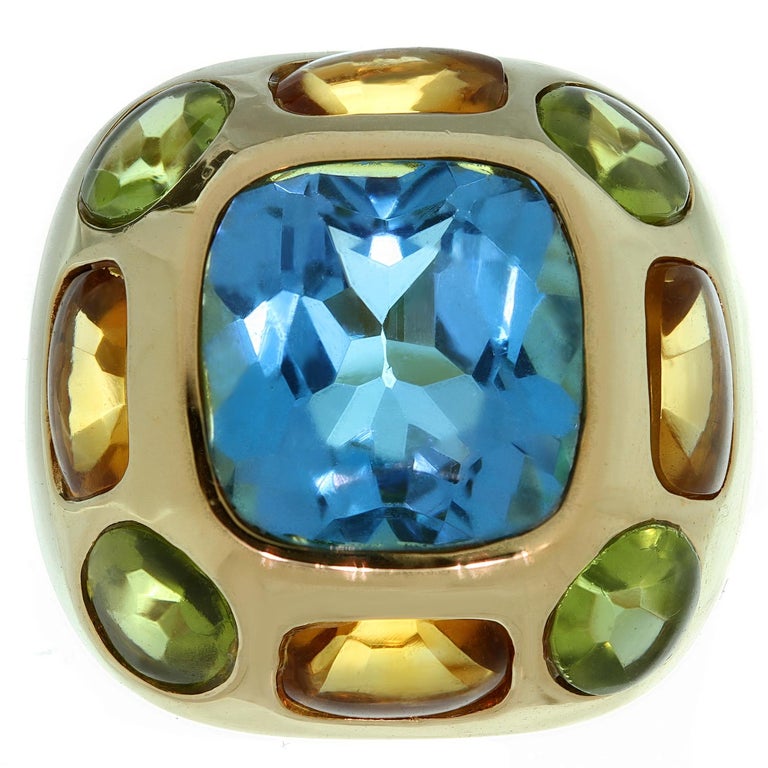 FABULOUS! Topaz Peridot Citrine 18k Solid Yellow Gold Dome Ring at 1stDibs