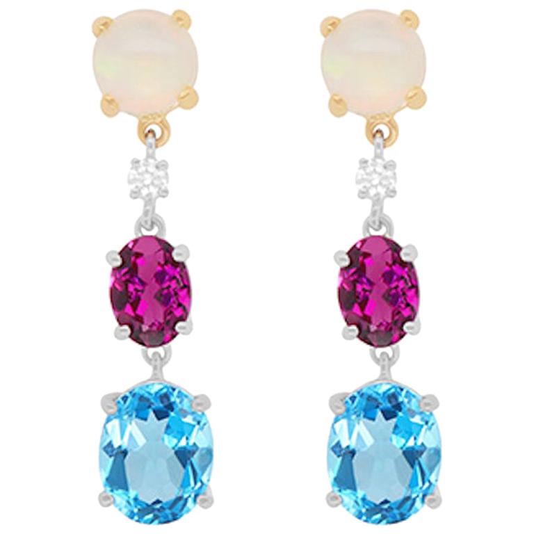 Pink Peruvian Opal Cabochon, Tourmaline and Copper Opal Drop Earrings ...