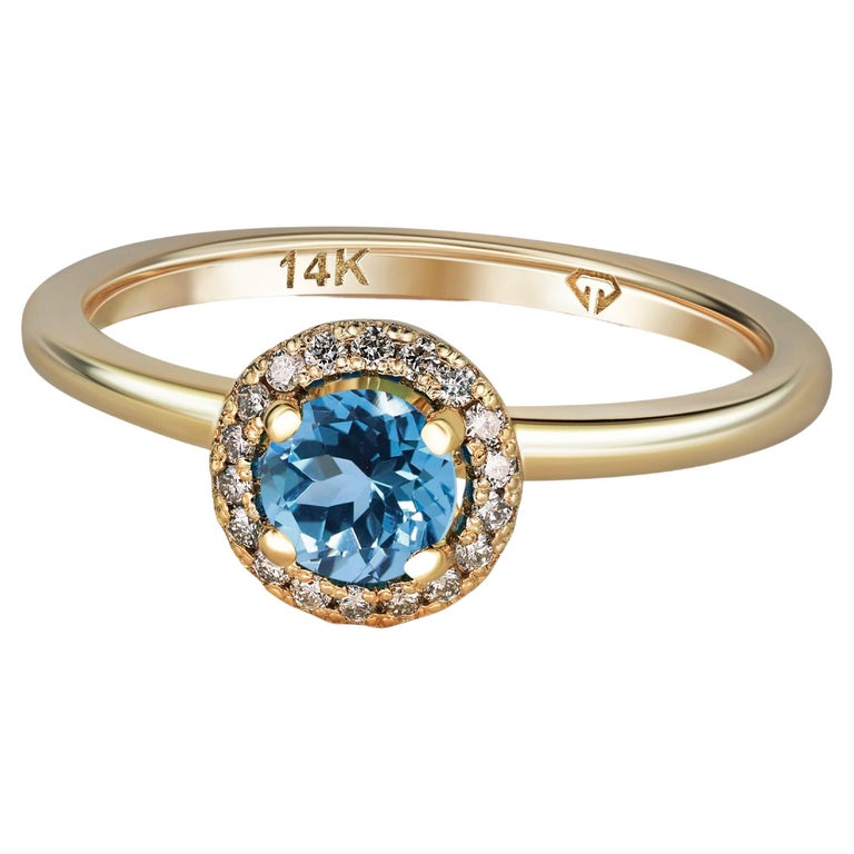 Customizable Topaz Ring with Diamonds in 14 Karat Gold. Sky blue topaz ...