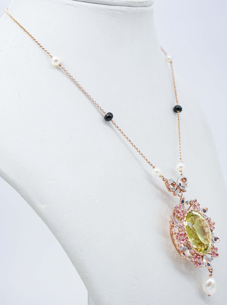 Topaz,Sapphires,Rubies,Onyx,Pearls,Diamonds,14Kt Rose Gold and Silver ...