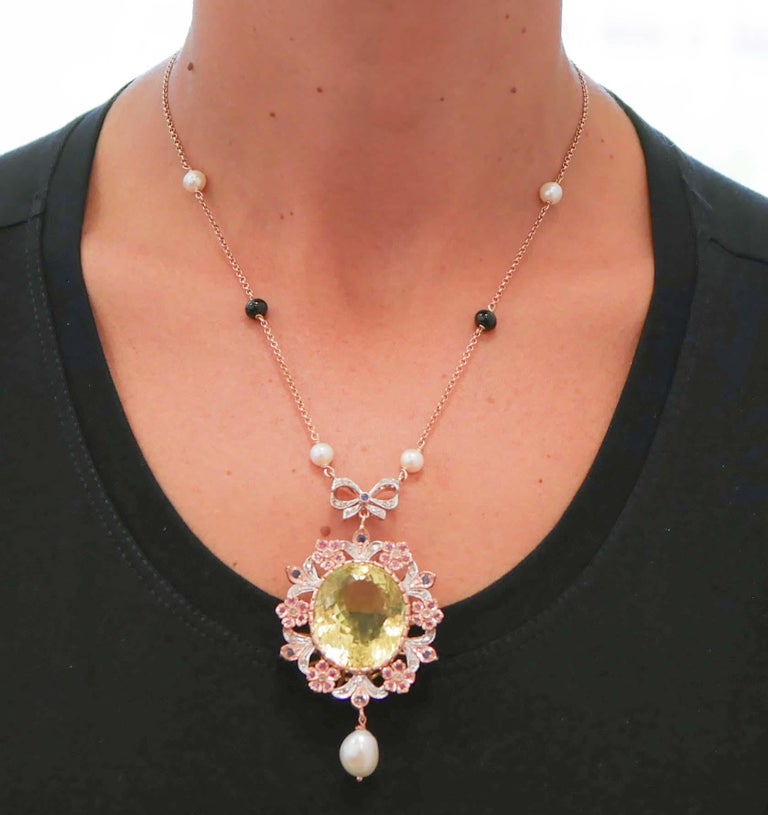 Topaz,Sapphires,Rubies,Onyx,Pearls,Diamonds,14Kt Rose Gold and Silver ...