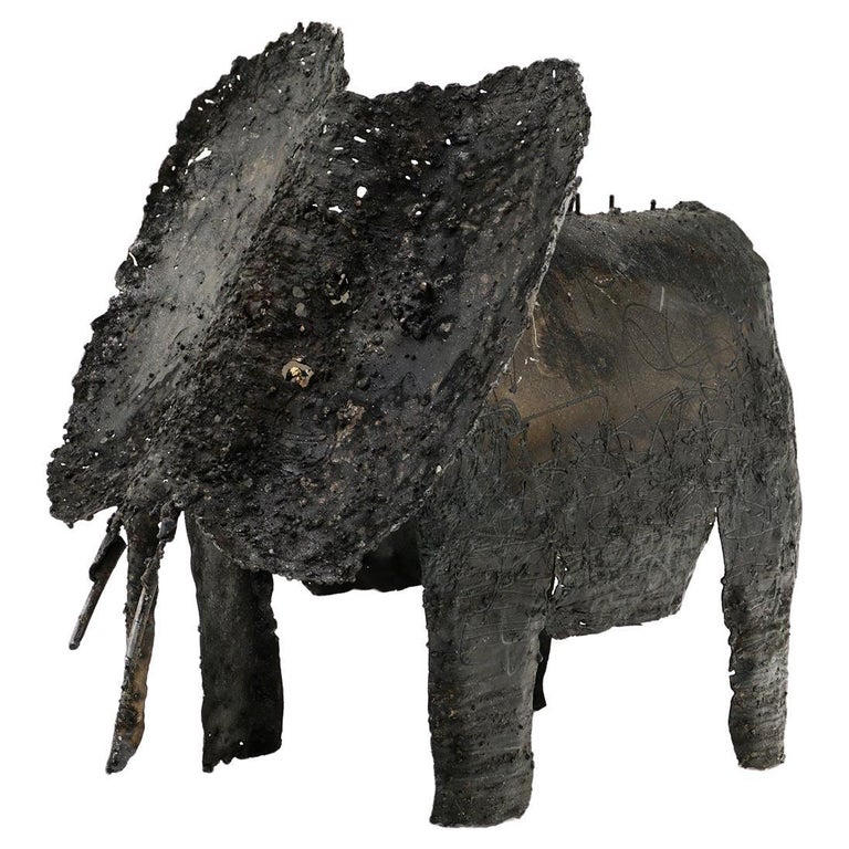 Torch Cut Steel Elephant Table Top Sculpture by James Bearden For Sale at 1stDibs