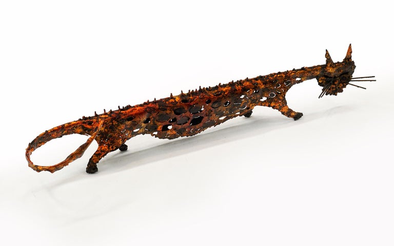 Torch Cut Steel Leopard Sculpture by James Bearden, Orange and Black ...