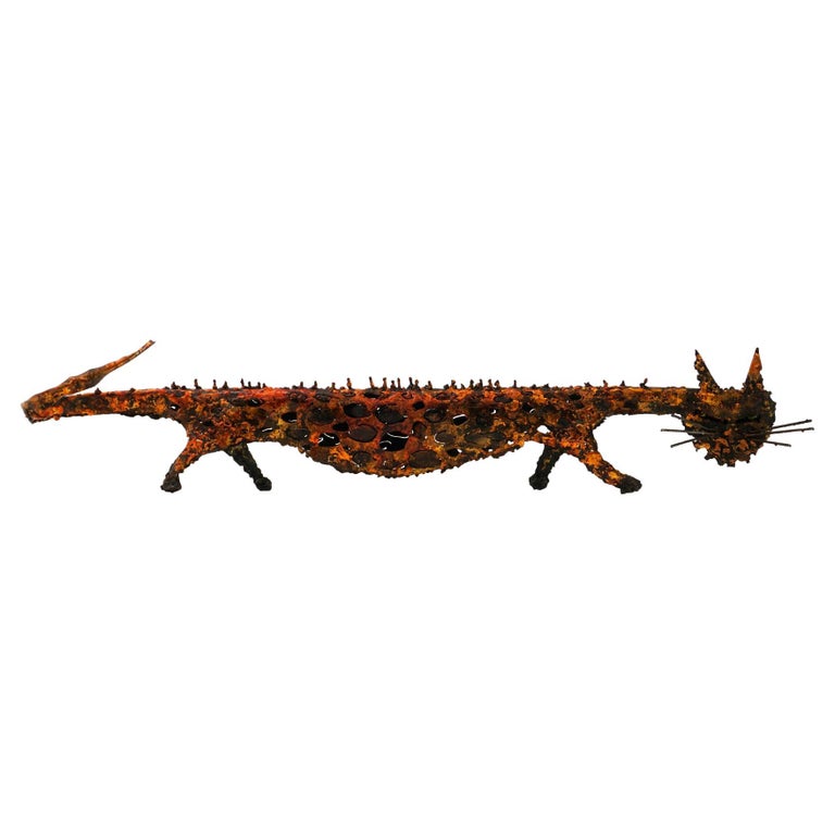 Torch Cut Steel Leopard Sculpture by James Bearden, Orange and Black ...