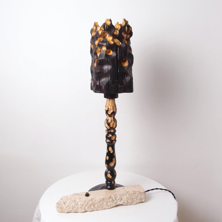 Torch, Sculptured Lighting, Table Lamp from Reclaimed Burned Wood and ...