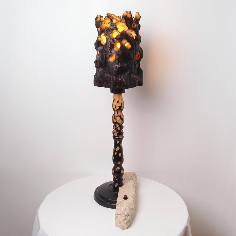 Torch, Sculptured Lighting, Table Lamp from Reclaimed Burned Wood and ...
