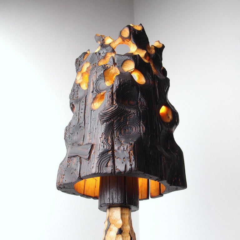 Torch, Sculptured Lighting, Table Lamp from Reclaimed Burned Wood and ...