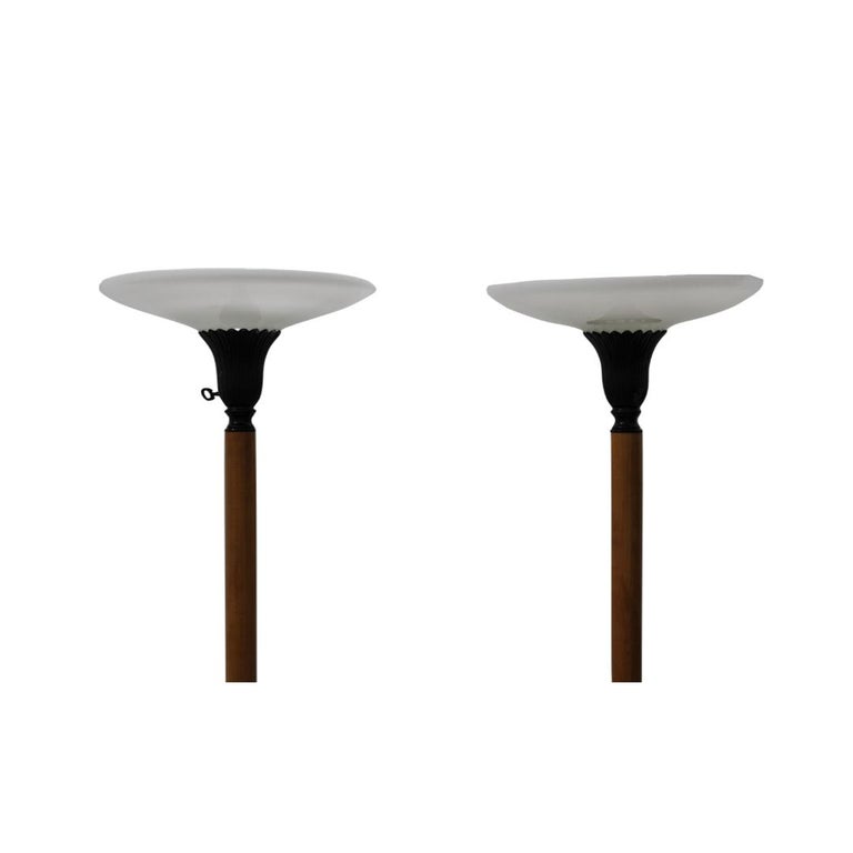 Torchiere Floor Lamps W/ Painted Metal Tri-Part Feet For Sale at 1stDibs