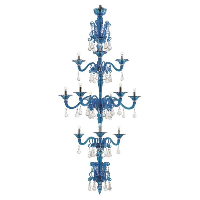 Torpedo Taif 7143 Chandelier, 12 Bulbs, Bluastro Venetian Crystal For ...