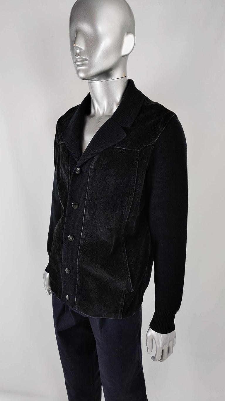 Torras of Spain Vintage 80s Mens Knit Cardigan Jacket with Suede Front ...