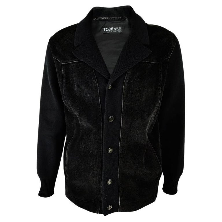Torras of Spain Vintage 80s Mens Knit Cardigan Jacket with Suede Front ...